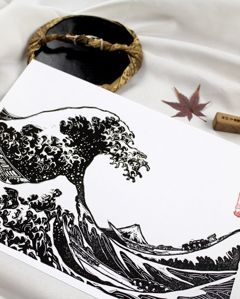 The Great Wave of Kanagawa | Japanese Linocut